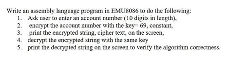 Solved Write An Assembly Language Program In Emu8086 To Do