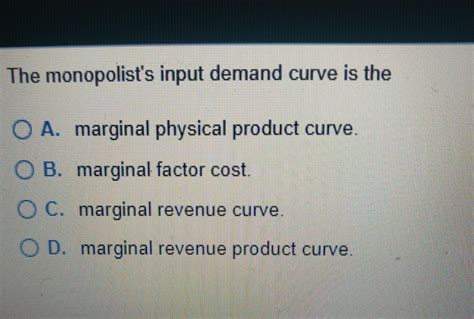 Solved The Monopolists Input Demand Curve Is Thea