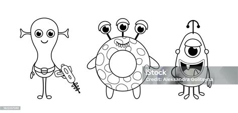 외계인과 우주 괴물 색칠 공부 페이지 흑인과 백인 외계인 벡터 몬스터에 대한 스톡 벡터 아트 및 기타 이미지 몬스터 벡터