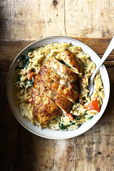 Creamy Tuscan Chicken Orzo Serving Dumplings