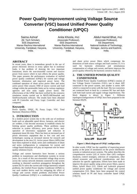 Pdf Power Quality Improvement Using Voltage Source Converter