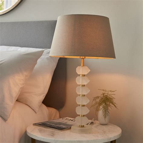 Annabelle And Cici Frosted Glass Base Table Lamp With Grey Linen Shade