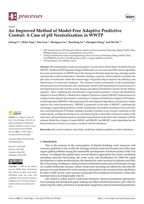 Pdf An Improved Method Of Model Free Adaptive Predictive Control A Case Of Ph Neutralization