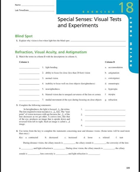 Solved Name Lab Time Date EXERCISE Special Senses Visual Chegg Com