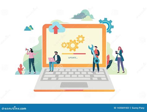 System Updates With People Updating Operation In Computing And Installation Programs Flat