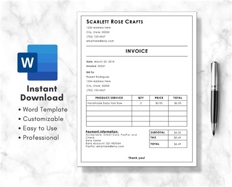 MS Word Invoice Template Etsy