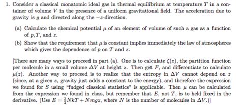 1 Consider A Classical Monatomic Ideal Gas In