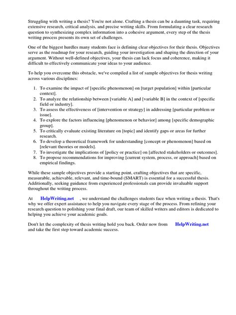Sample Objectives For Thesis Writing Pdf Methodology Hypothesis