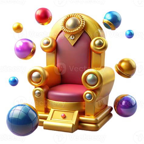 Magnificent Artistic Golden Throne 3d Render With Colorful Spheres