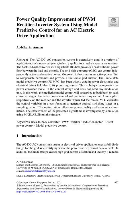 Pdf Power Quality Improvement Of Pwm Rectifier Inverter System Using