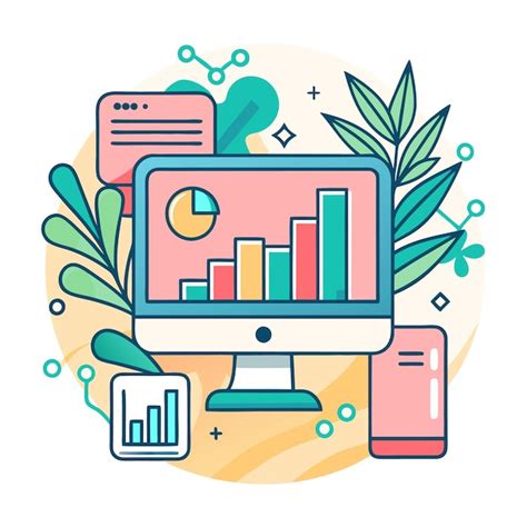 Computer Monitor With Charts Graphs And Data In A Colorful Modern