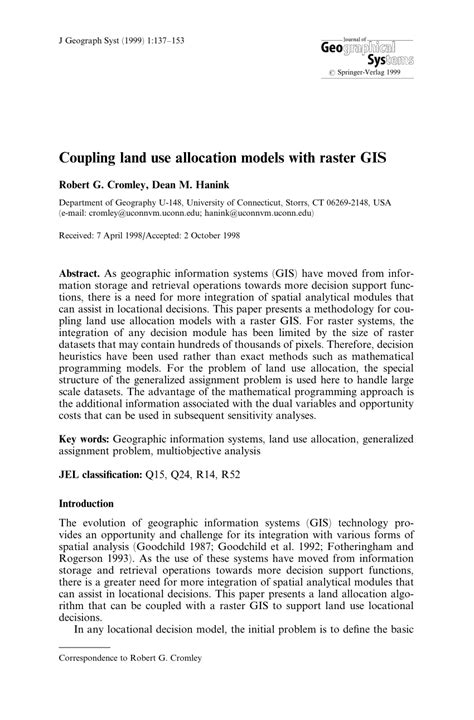 Pdf Coupling Land Use Allocation Models With Raster Gis