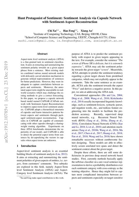 Hunt Protagonist Of Sentiment Sentiment Analysis Via Capsule Network With Sentiment Aspect