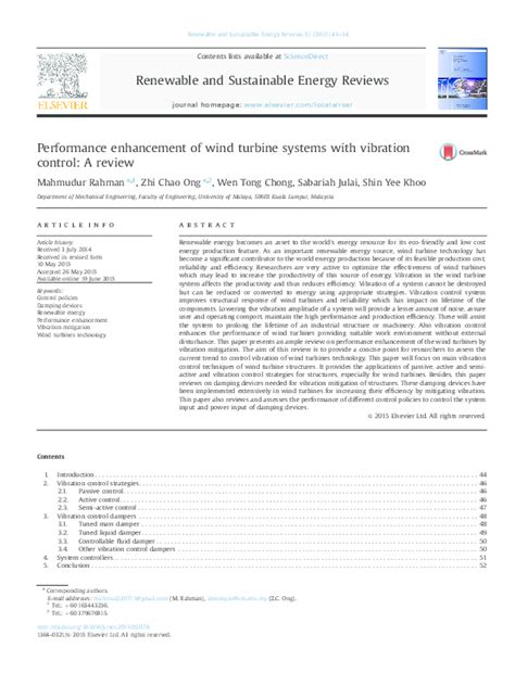 Pdf Performance Enhancement Of Wind Turbine Systems With Vibration