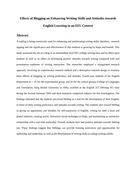 Pdf Efl Learners Use Of Blogging For Developing Writing Skills And Enhancing Attitudes