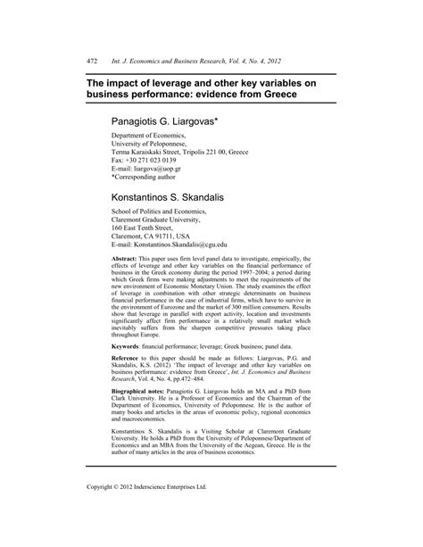Pdf The Impact Of Leverage And Other Key Variables On Firms Performance Evidence From Greece
