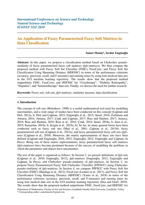 Pdf An Application Of Fuzzy Parameterized Fuzzy Soft Matrices In Data