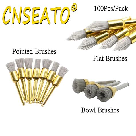 100pcs 치과 연마 브러시 알루미나 폴리 셔 브리 슬 플랫 샤프 보울 프로피 치아 폴란드어 래치 치과 실험실 치과 재료치과