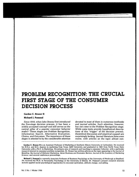 Pdf Problem Recognition The Crucial First Stage Of The Consumer Decision Process