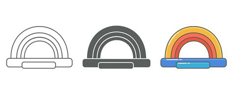 탄력있는 성 풍선 집 아이콘입니다 놀이터에서 점프하는 아이들과 공원에서 게임을 즐길 수 있는 트램폴린 벡터 윤곽선 실루엣과 컬러