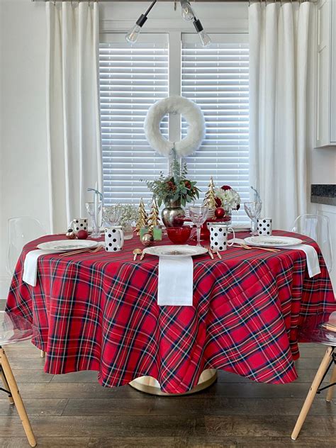 Round Tartan Plaid Tablecloth Red Green And Black Plaid Christmas