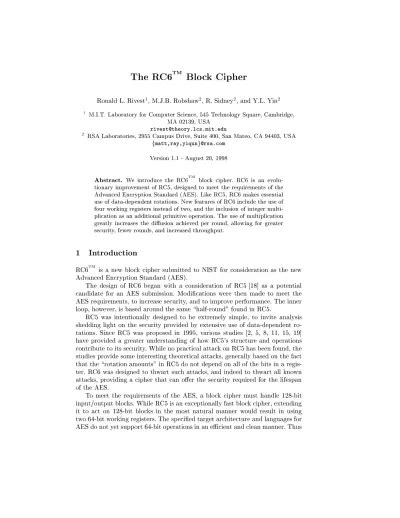 The Rc6 Block Cipher
