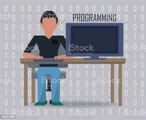 Web Developer Working On Computer Programming Coding Stock Illustration