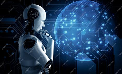 Premium Photo Mlp Thinking Ai Humanoid Robot Analyzing Hologram