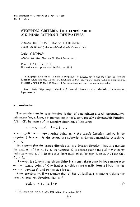 Pdf Stopping Criteria For Linesearch Methods Without Derivatives