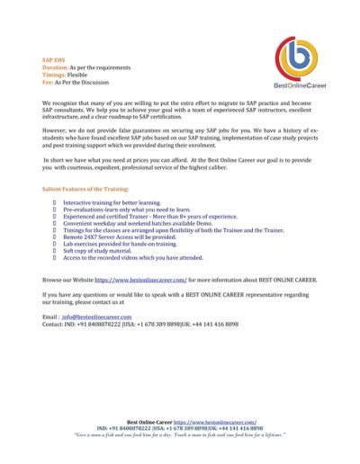 SAP EHS Pdf SAP EHS Free Online Training SAP EHS Online Course SAP Environment Health And