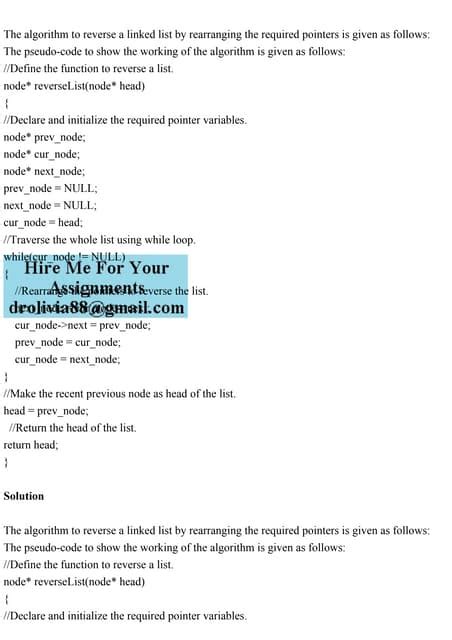 The Algorithm To Reverse A Linked List By Rearranging The Required Ppdf