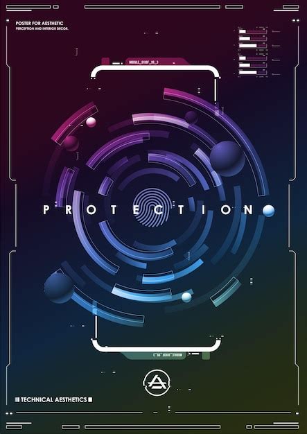 사이버 보안 온라인 정보는 인터넷 디지털 기술 배경을 보호합니다 미래의 네온 배경에서 지문 스캐닝 프리미엄 벡터