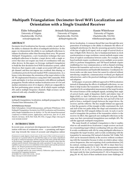Pdf Multipath Triangulation Decimeter Level Wifi Localization And