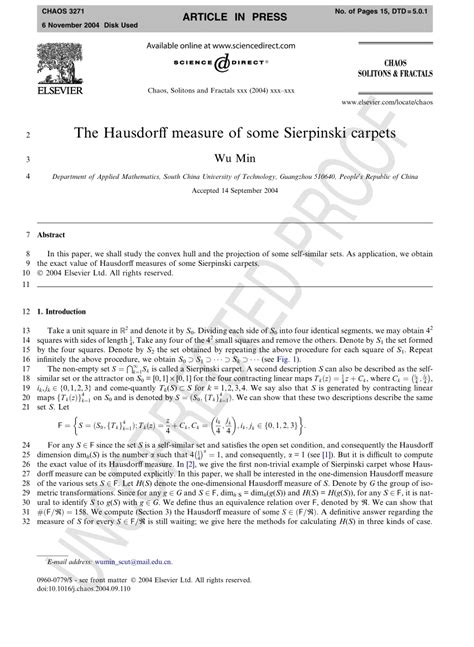 Pdf Hausdorff Measures Of A Class Of Sierpiński Sponges