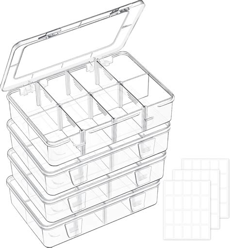 Mauproy 4 Pack 8 Grids Plastic Bead Organizer Boxes Small