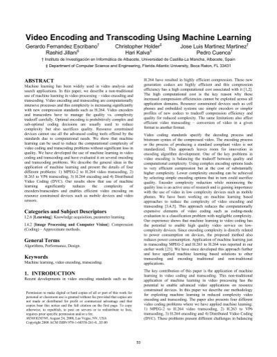 Video Encoding And Transcoding Using Machine Learning