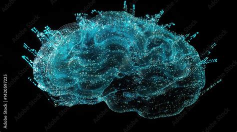 Electric Data Streams Forming A Brain Shaped Network Pulsing In Sync