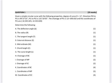 Solved Given A Simple Circular Curve With The Following