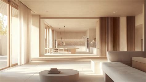 Minimalist Architecture With Open Spaces Clean Lines And Neutral Colors In A Modern Home Stock
