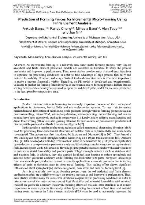 pdf prediction of forming forces for incremental micro forming using