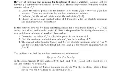 Solved Review Of Maxima And Minima For Functions Of Single
