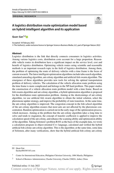 A Logistics Distribution Route Optimization Model Based On Hybrid