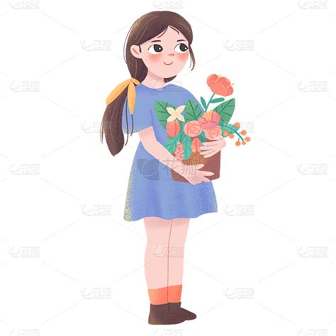 手绘肌理手抱花盆花店元素