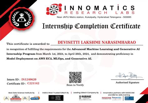 lakshmi narasimharao devisetti on linkedin machinelearning ai genai internship certificate