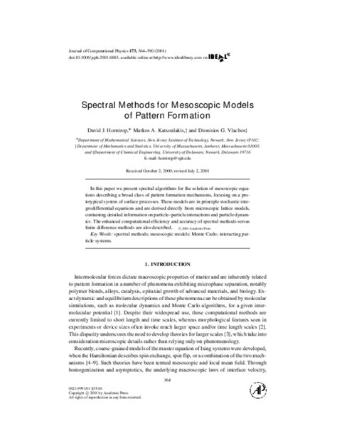Pdf Spectral Methods For Mesoscopic Models Of Pattern Formation