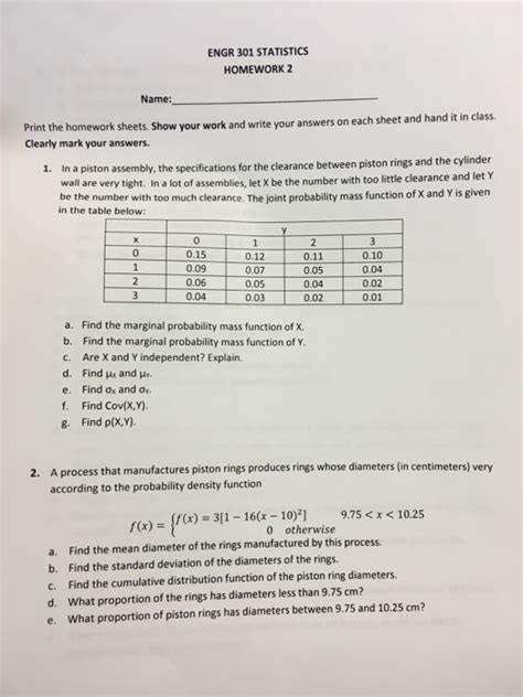 solved engr 301 statistics homework 2 name pri nt the