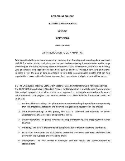Data Analytics Notes Chapter 2 Rcm Online College Business Data