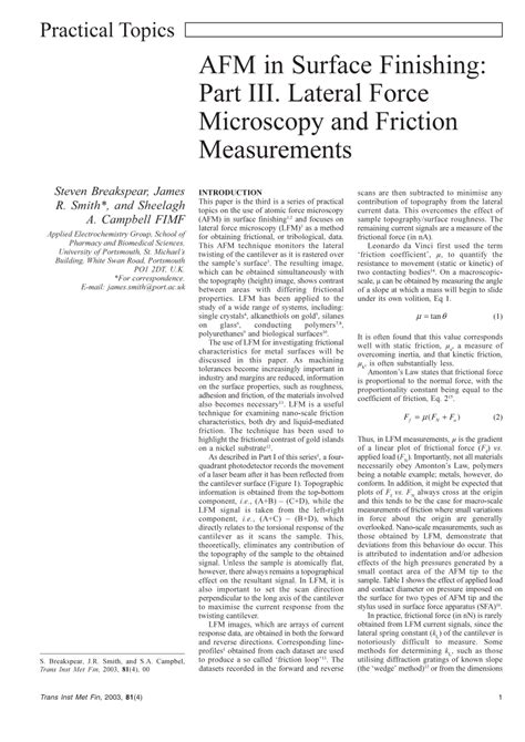 Pdf Afm In Surface Finishing Part Iii Lateral Force Microscopy And