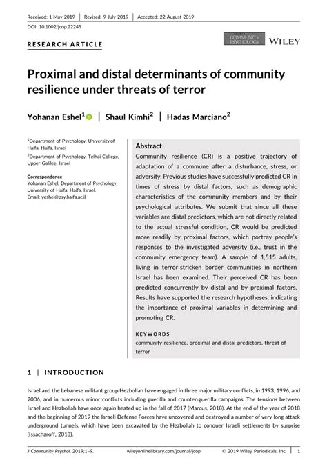 Pdf Proximal And Distal Determinants Of Community Resilience Under