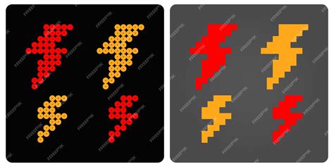 8비트 픽셀 Ui 날씨 기호입니다 아이콘 구슬 패턴에 대 한 벡터 일러스트 레이 션에 번개 프리미엄 벡터